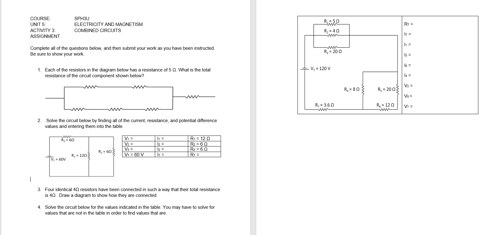 Solved COURSE: UNIT 5 ACTIVITY 3 ASSIGNMENT SPH3U | Chegg.com