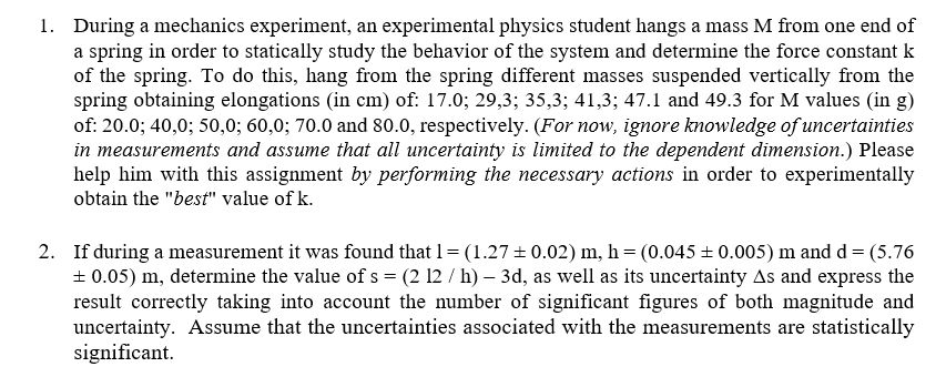 Solved 1. During a mechanics experiment, an experimental | Chegg.com