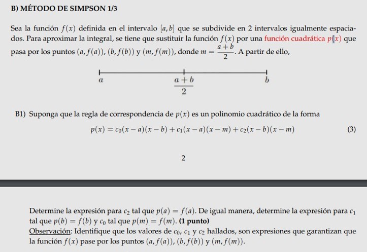 Solved B) ﻿MÉTODO DE SIMPSON 13Sea la función f(x) ﻿definida | Chegg.com
