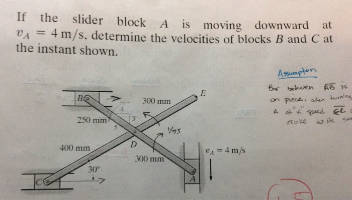 Solved If the slider block A is moving downward at v_A = 4 | Chegg.com