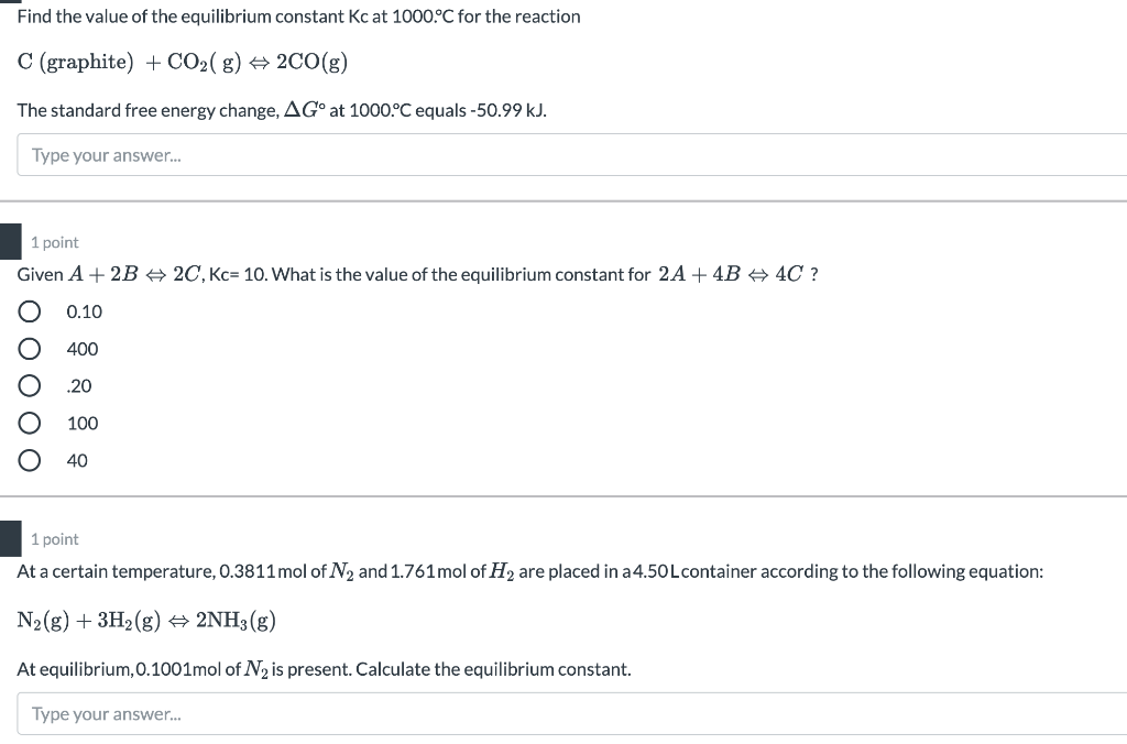 Solved Find the value of the equilibrium constant kc at | Chegg.com