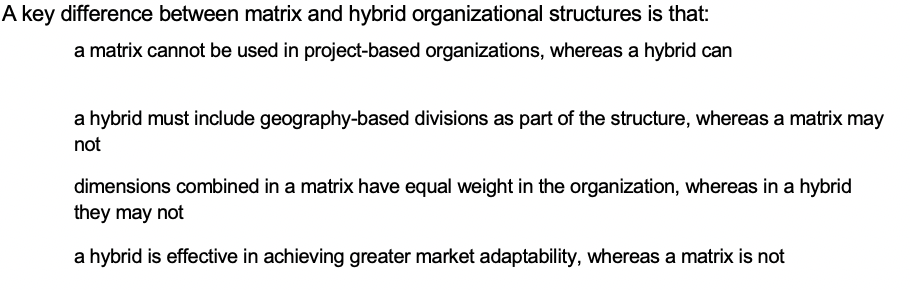 Solved A key difference between matrix and hybrid | Chegg.com