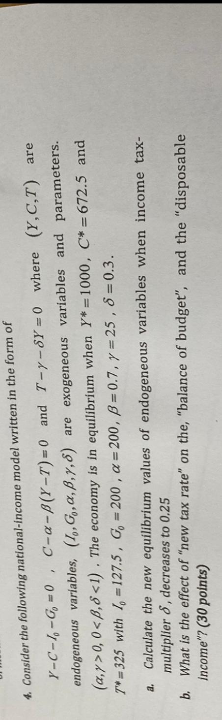 Solved Consider the following national-income model written | Chegg.com