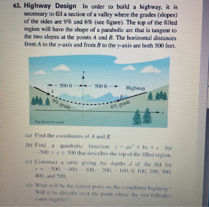 Solved 62. Highway Design In order to build a highway, it is | Chegg.com