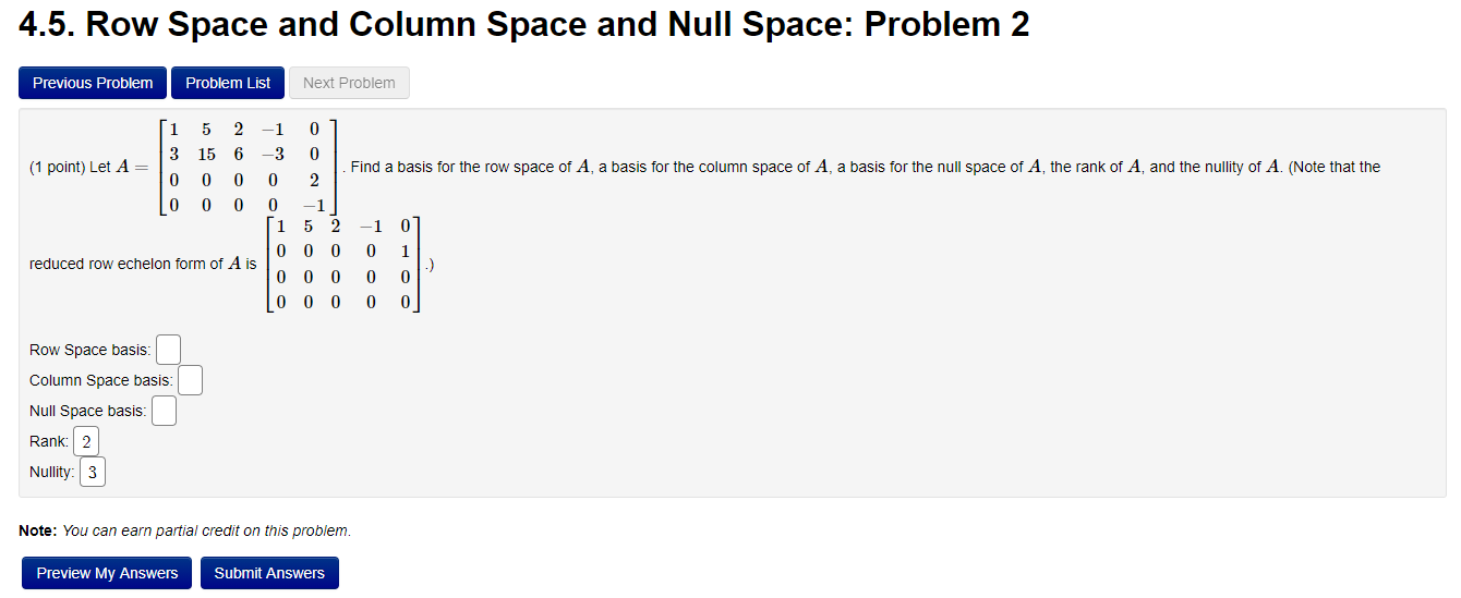 Solved 4.5. Row Space and Column Space and Null Space: | Chegg.com