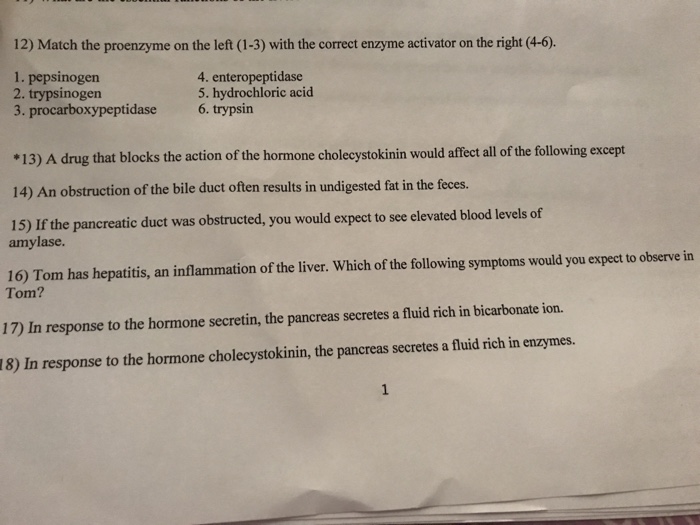 Solved 12) Match the proenzyme on the left (1-3) with the | Chegg.com