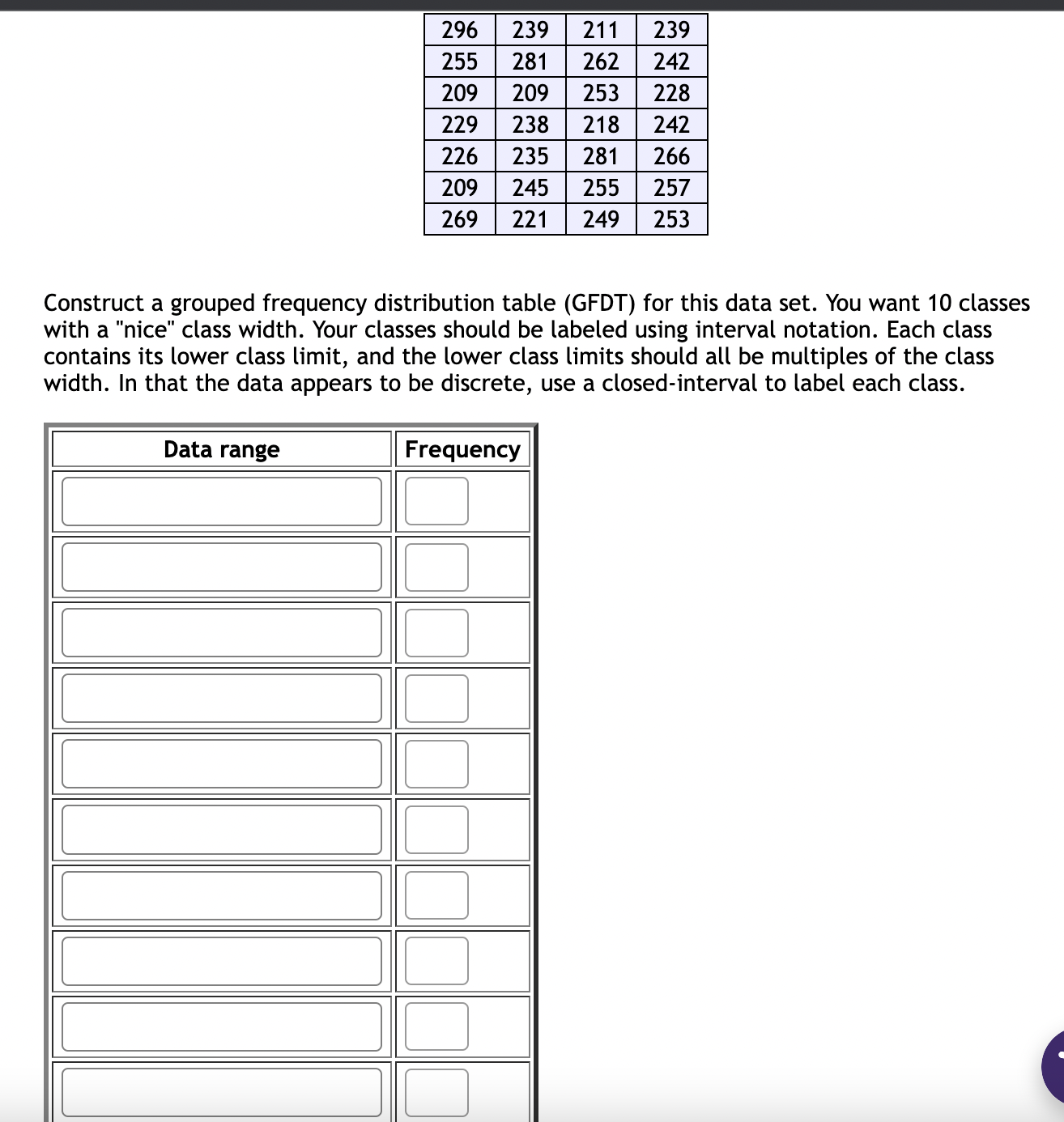 Solved Construct a grouped frequency distribution table | Chegg.com