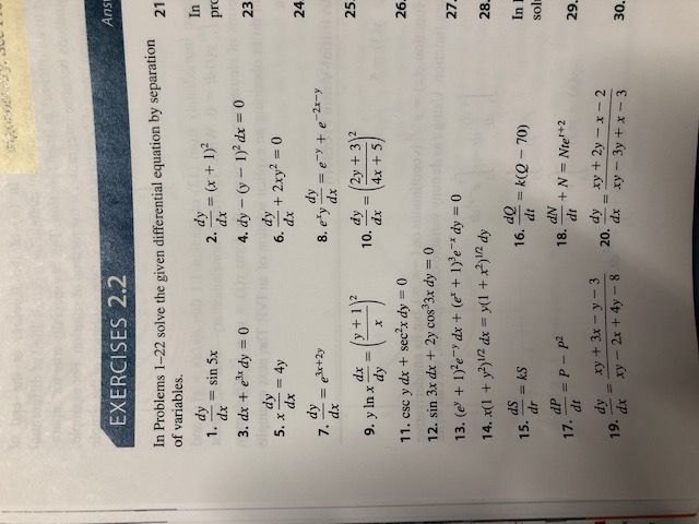 Solved EXERCISES 2.2 Ans In Problems 1-22 solve the given | Chegg.com