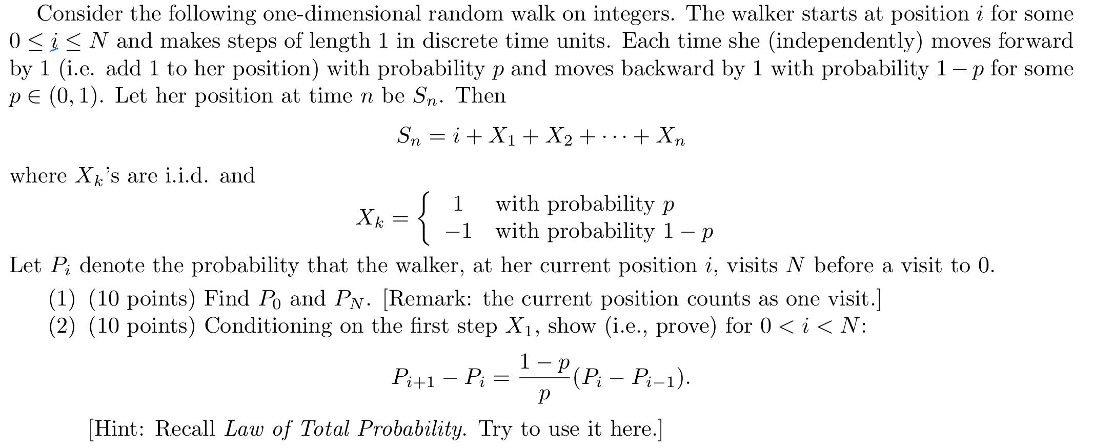 Solved Consider the following one-dimensional random walk on | Chegg.com