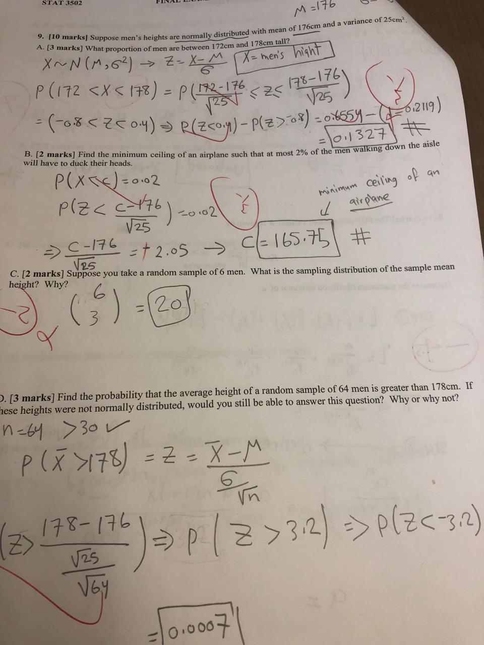 Solved STAT 3502 9t1 W 9. [10 marks] Suppose men's heights | Chegg.com