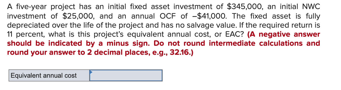 Solved A five-year project has an initial fixed asset | Chegg.com