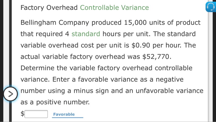 Solved Factory Overhead Controllable Variance Bellingham | Chegg.com