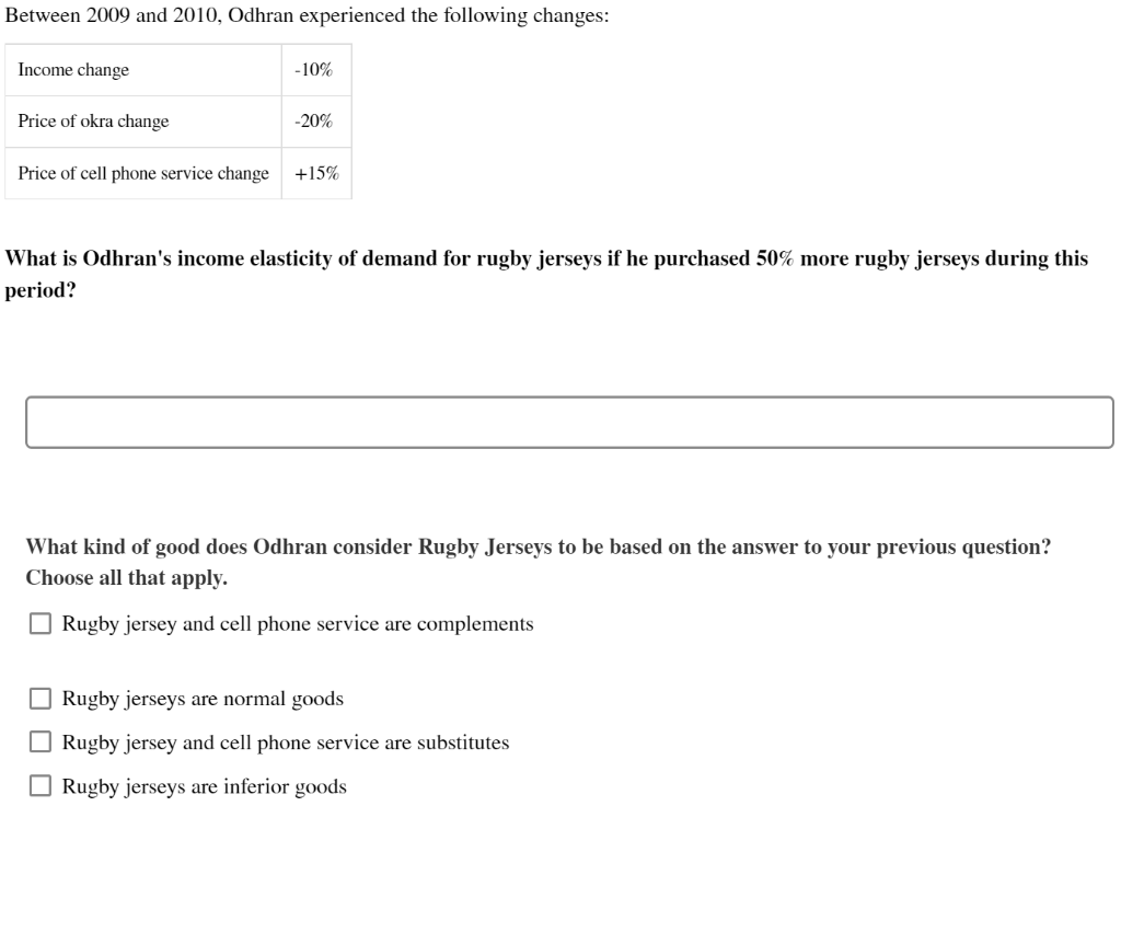 Solved Between 2009 and 2010 , Odhran experienced the | Chegg.com