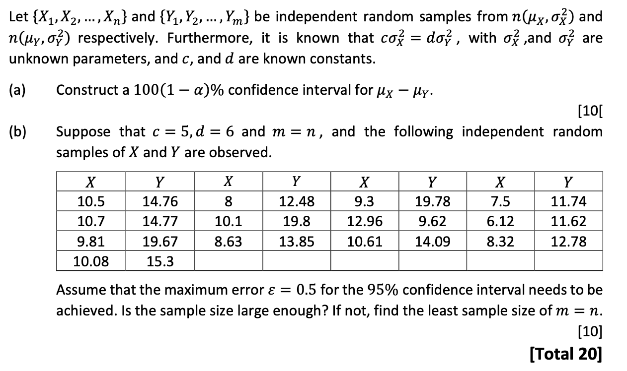Solved Let {X₁, X₂, ..., X₂} and {Y₁, Y₂, ..., Ym} be | Chegg.com