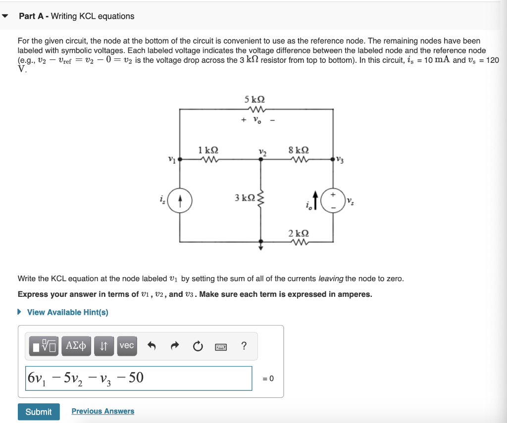 Solved Part A - Writing KCL equations For the given circuit, | Chegg.com