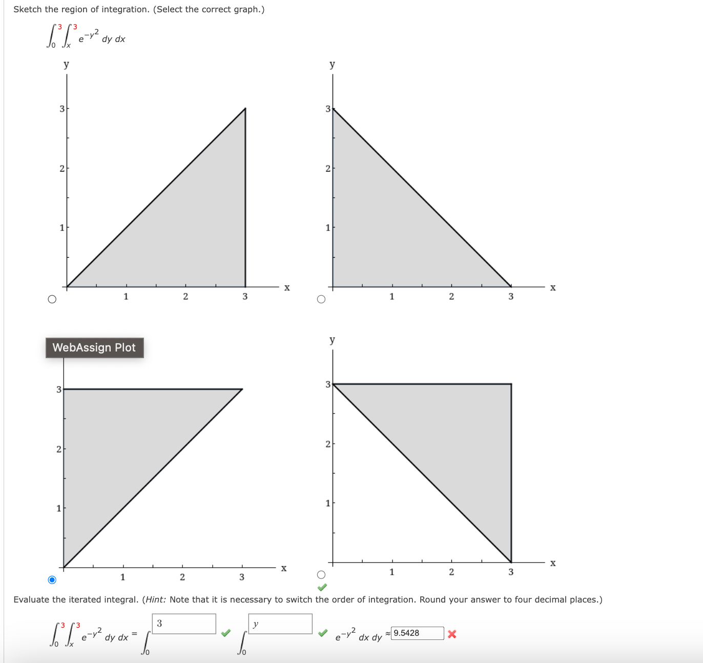 Solved Sketch the region of integration. (Select the correct | Chegg.com