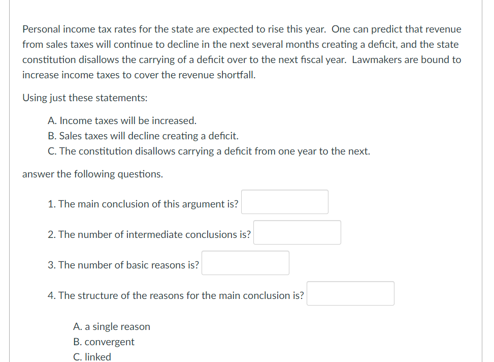 Solved Personal income tax rates for the state are expected | Chegg.com