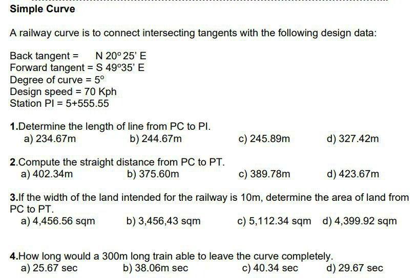 Solved Simple Curve A railway curve is to connect | Chegg.com