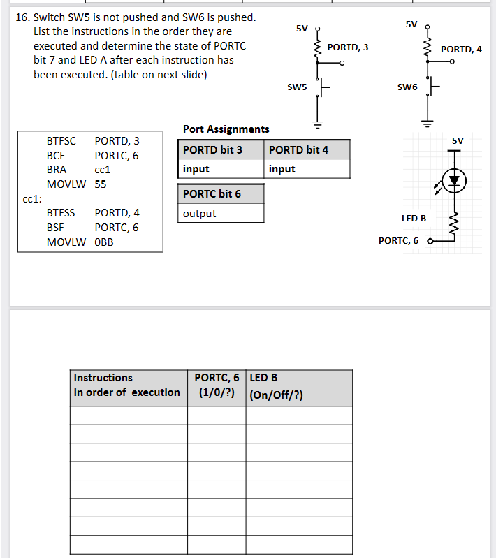 Solved Switch SW5 ﻿is not pushed and SW6 ﻿is pushed.List the | Chegg.com