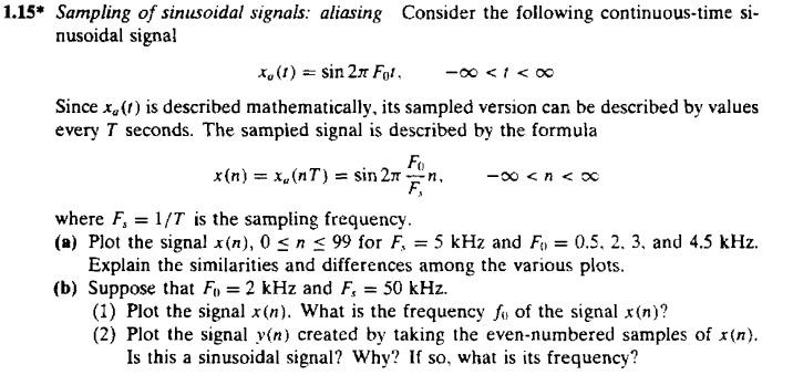 Solved Sampling of sinusoidal signals: aliasing Consider the | Chegg.com