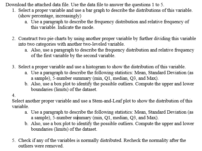 Solved Download The Attached Data File Use The Data File To