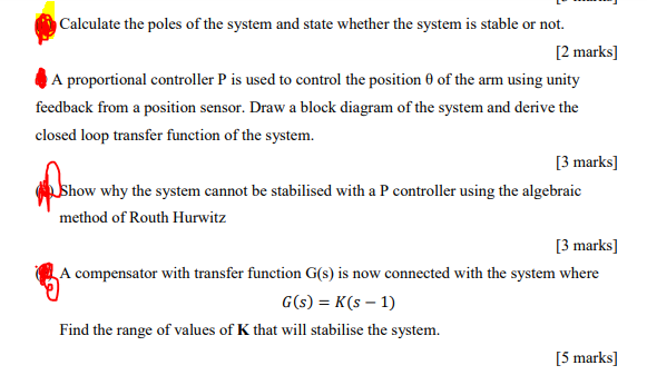 Solved A simplified linear model of a mechanical robot arm | Chegg.com