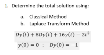 Solved Determine the total solution using: a. Classical | Chegg.com