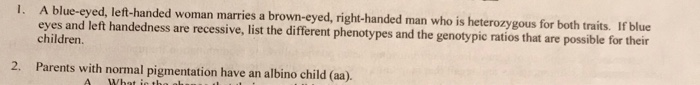Solved A blue-eyed, left-handed woman marries a brown-eyed, | Chegg.com