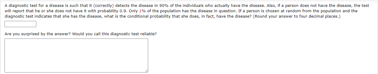 Solved A diagnostic test for a disease is such that it | Chegg.com