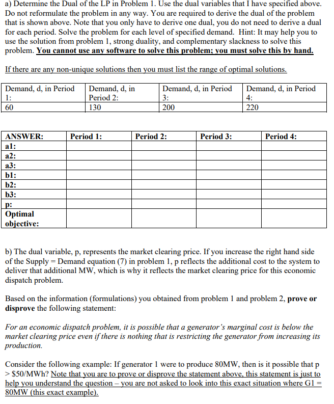 a) Determine the Dual of the LP in Problem 1. Use the | Chegg.com