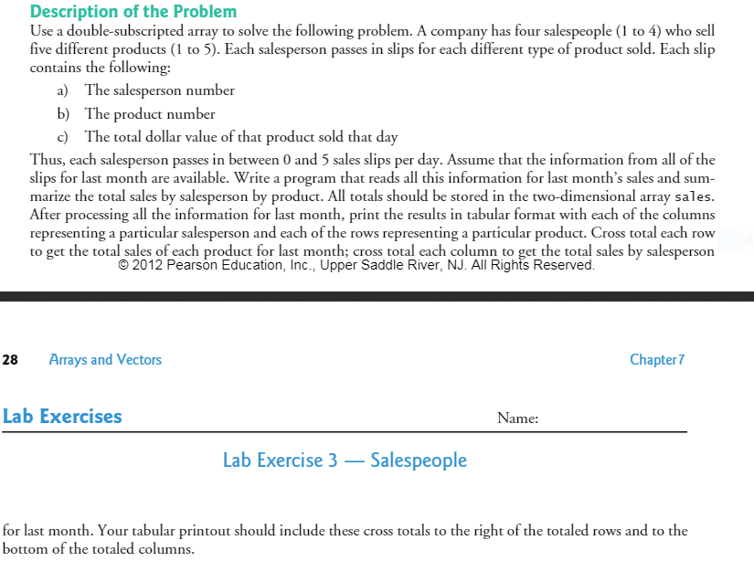 Description Of The Problem Use A Double Subscripted