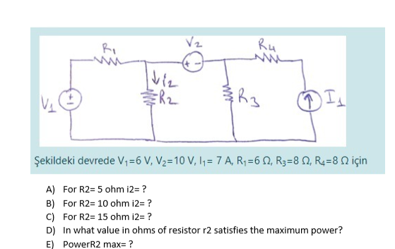 Solved Ri V2 Ru luiz - ER2 R R3 ☺14 Şekildeki devrede V1=6 | Chegg.com