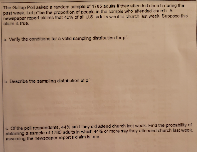 Solved The Gallup Poll asked a random sample of 1785 adults | Chegg.com