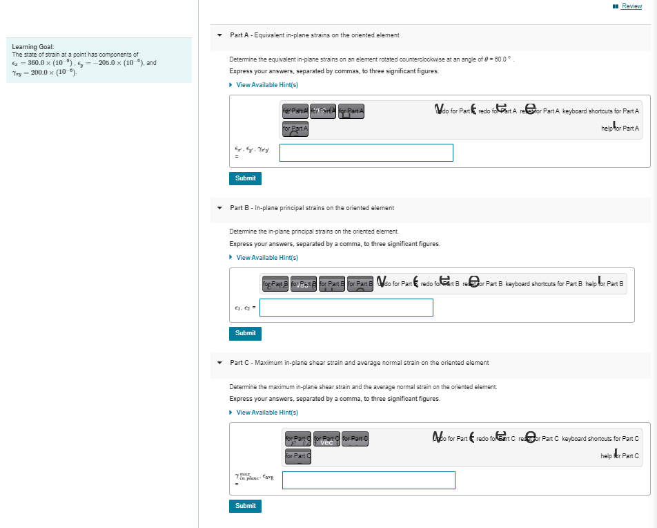 Solved Learning Goal: The state of strain at a point has | Chegg.com