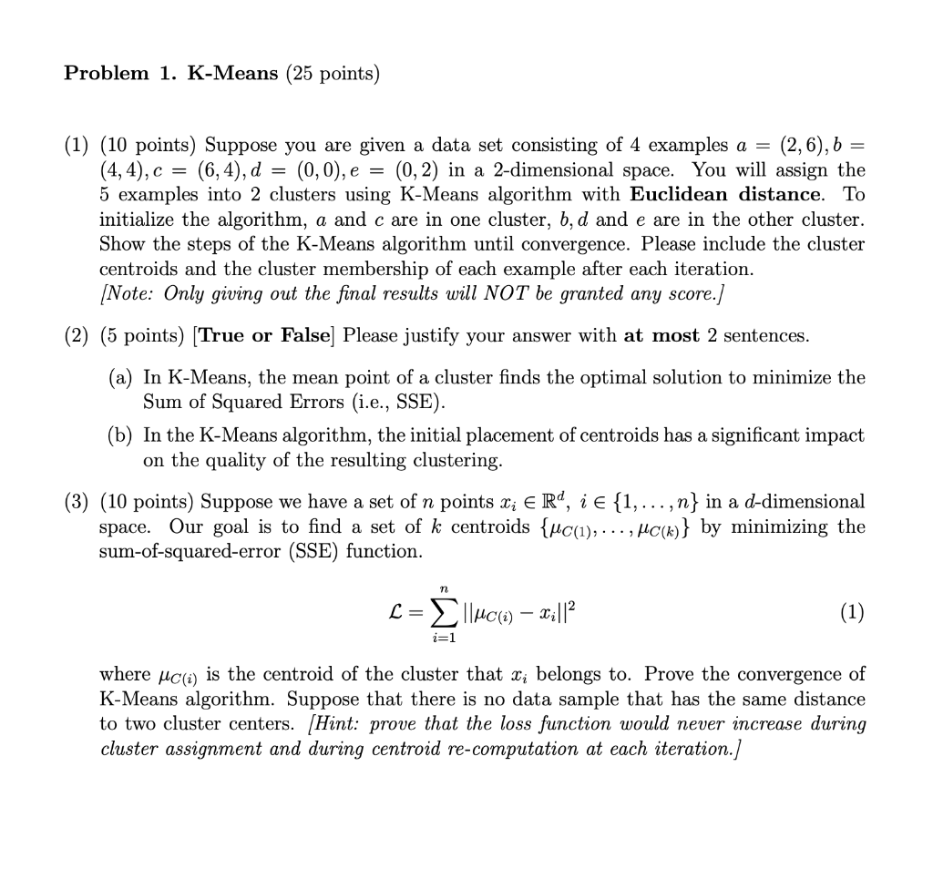 Solved (1) (10 points) Suppose you are given a data set | Chegg.com