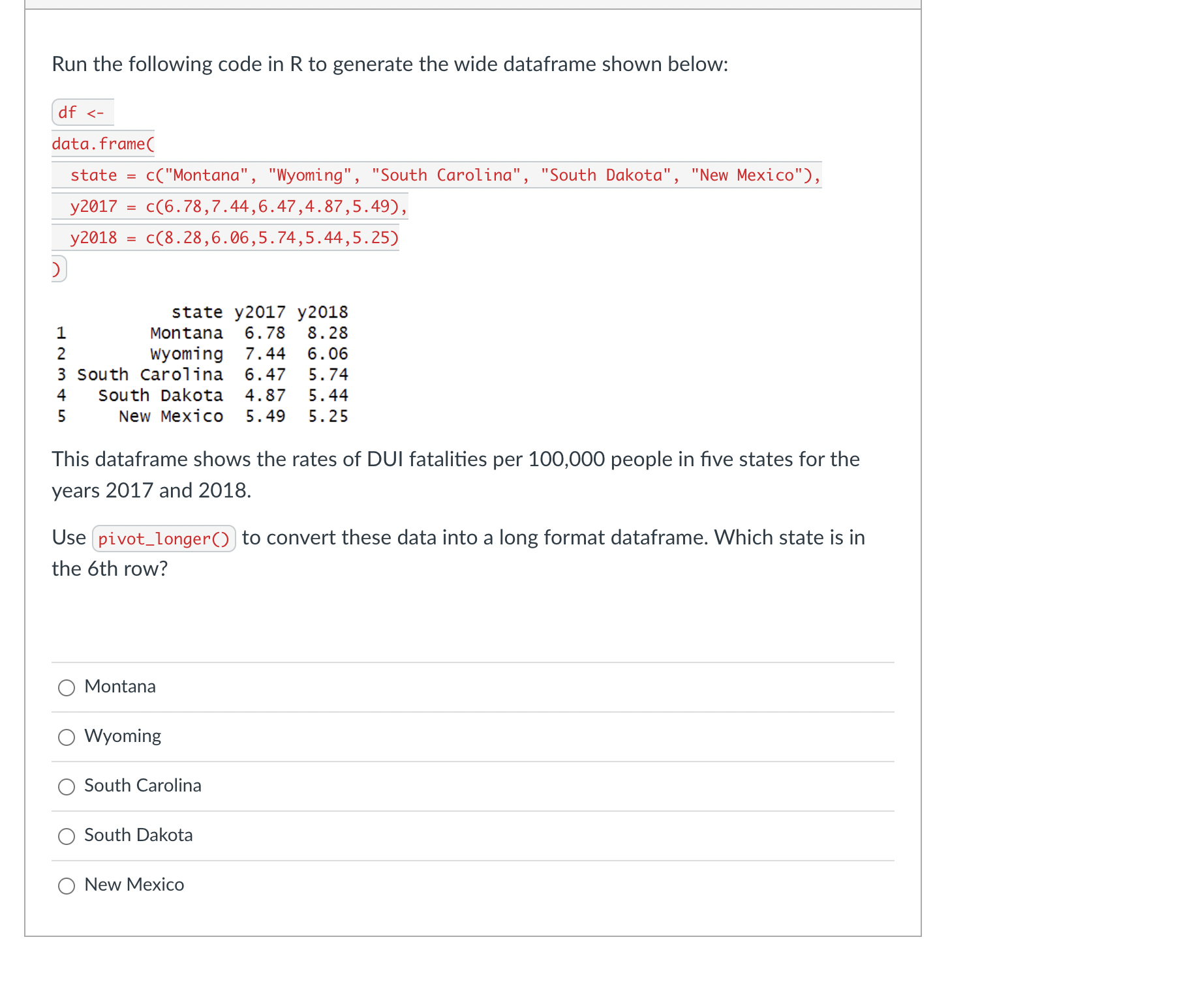 Run the following code in R to generate the wide | Chegg.com