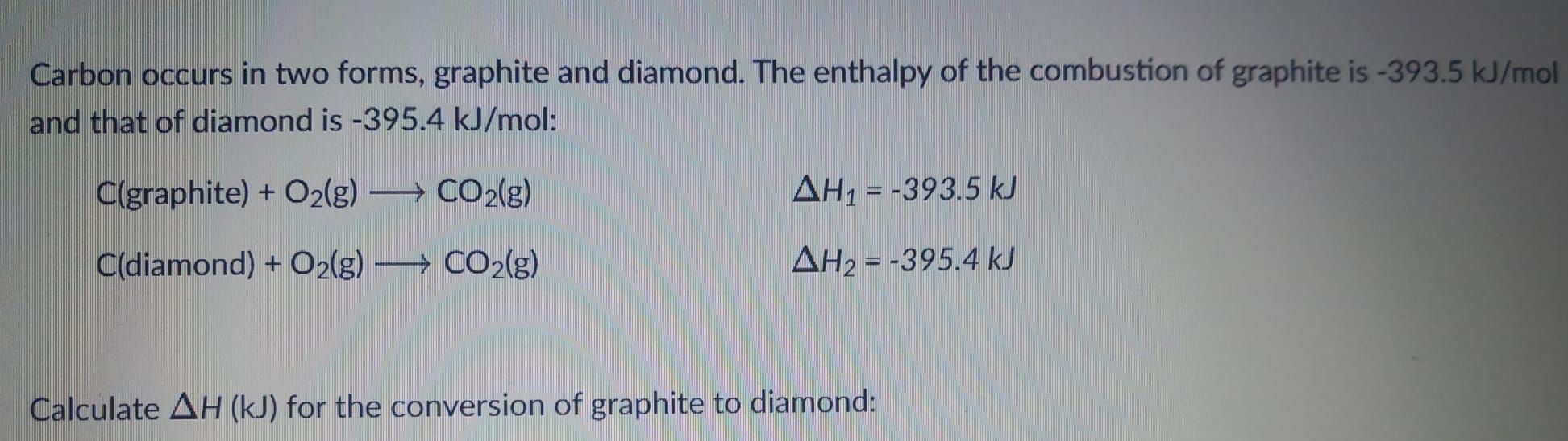 Solved Carbon occurs in two forms, graphite and diamond. The | Chegg.com