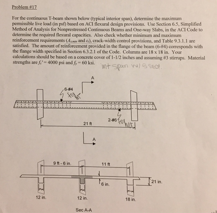 Problem #17 For the continuous T-beam shown below | Chegg.com