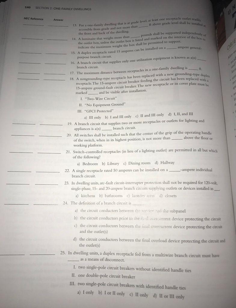 Solved 140 SECTION 2: ONE-FAMILY DWELLINGS UN NEC Reference | Chegg.com