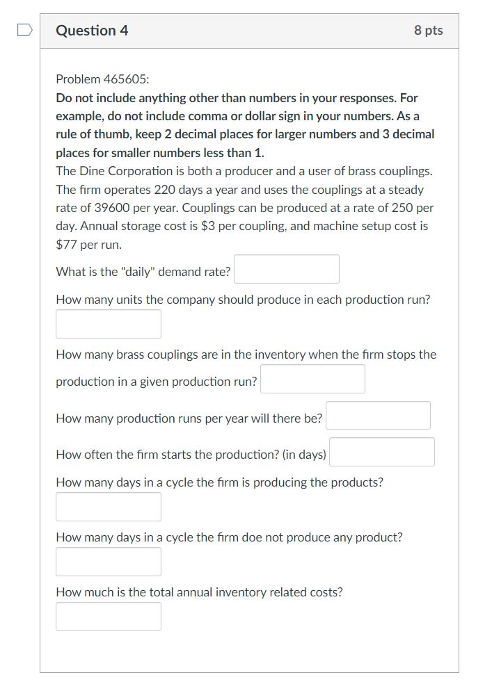 Solved Problem 465605: Do not include anything other than | Chegg.com