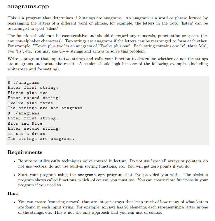 Solved anagrams.cpp This is a program that determines if 2 | Chegg.com