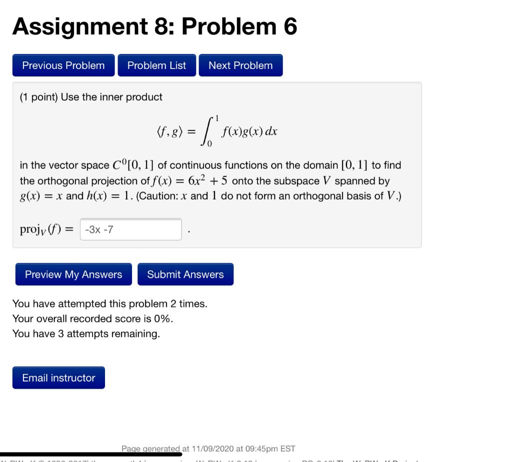 Solved Assignment 8: Problem 6 Previous Problem Problem List | Chegg.com