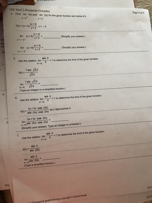 Solved Find lim_x rightarrow c^+ f(x) and lim_x rightarrow | Chegg.com