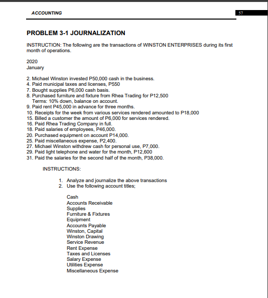 Solved General Journal for accounting. PROBLEM 3-1 | Chegg.com