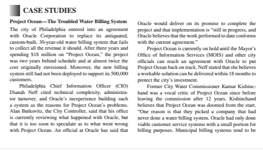 Solved CASE STUDIES Project Ocean-The Troubled Water Billing | Chegg.com