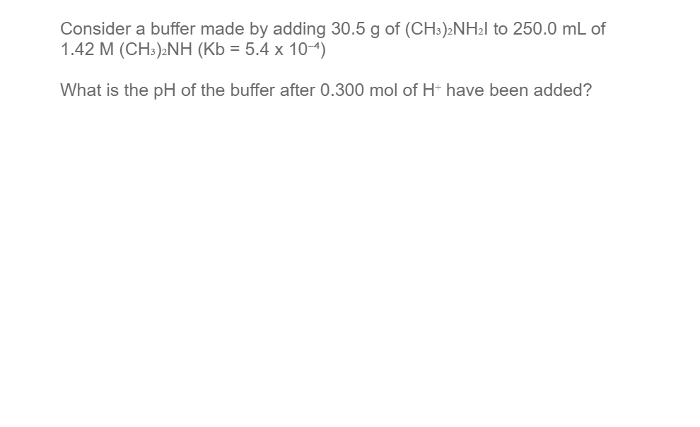 Solved Consider a buffer made by adding 30.5 g of (CH3)2NH2l | Chegg.com