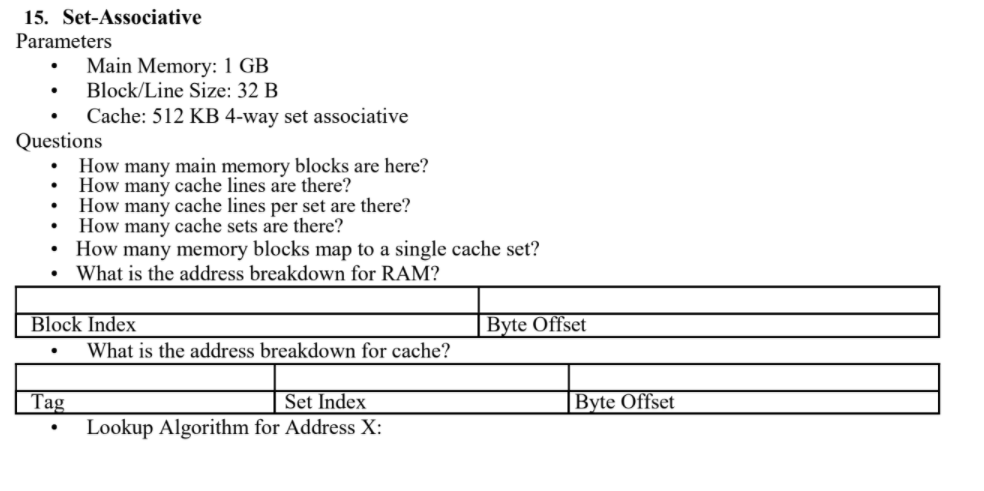 Solved 15 Set Associative Parameters Main Memory 1 Gb 