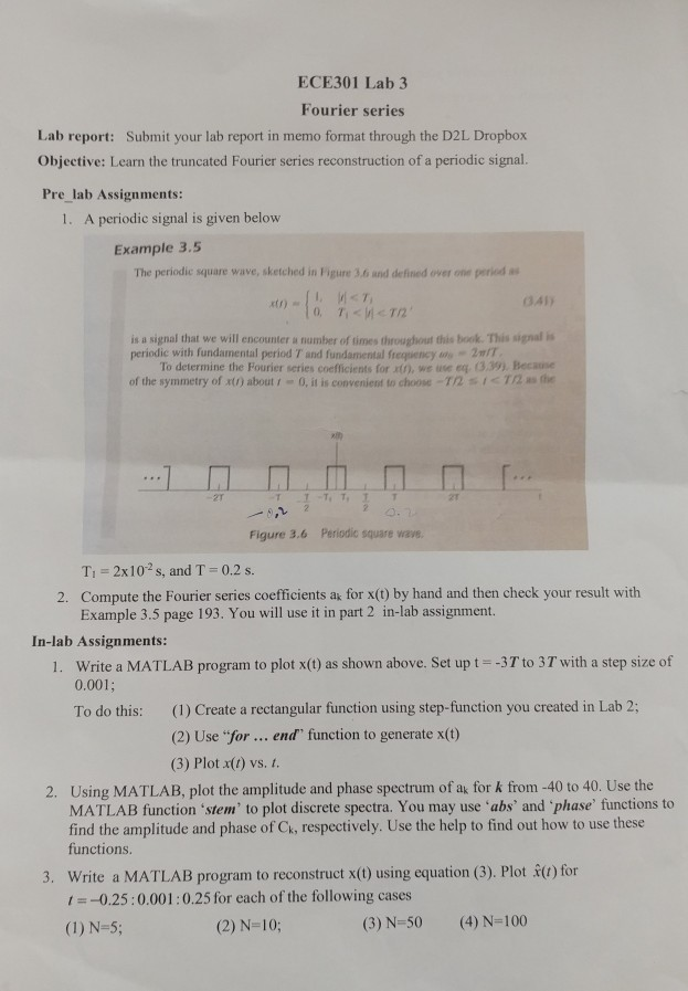 ECE301 Lab 3 Fourier series Lab report: Submit your | Chegg.com