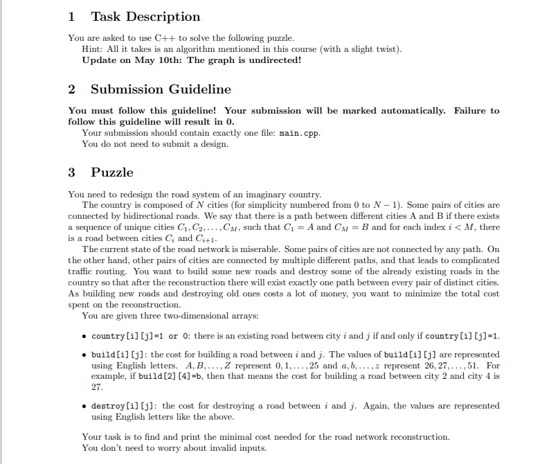 Solved Task Description You are asked to use C++ to solve | Chegg.com