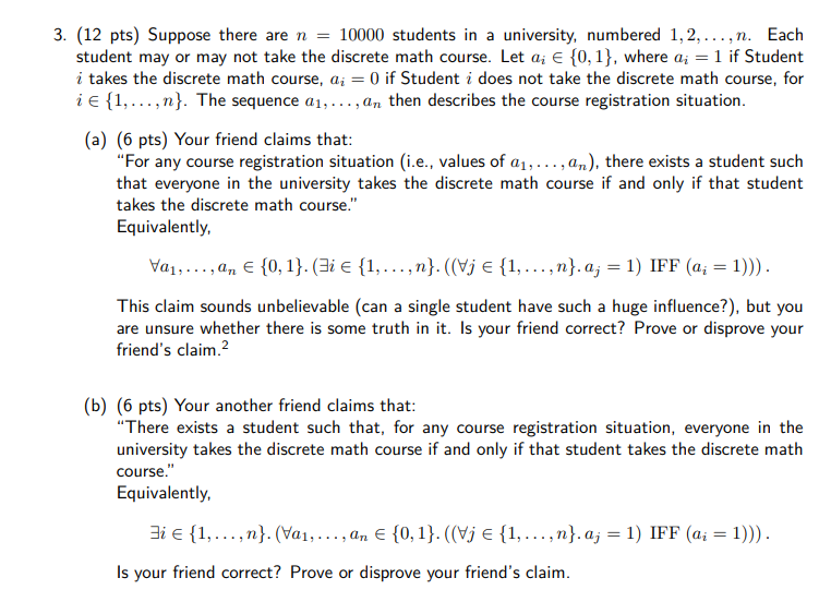 Solved ( 12 ﻿pts ) ﻿Suppose there are n=10000 ﻿students in a | Chegg.com